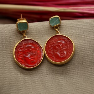 Emerald Apollo Silver Earrings With Pearl Intaglio Glass Apollo Greek ...