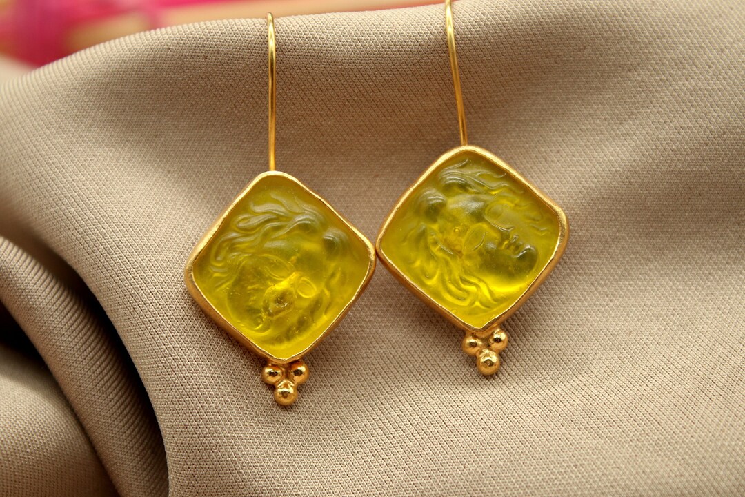 Apollo Silver Earrings Intaglio Glass Apollo Greek Dangle Earrings ...