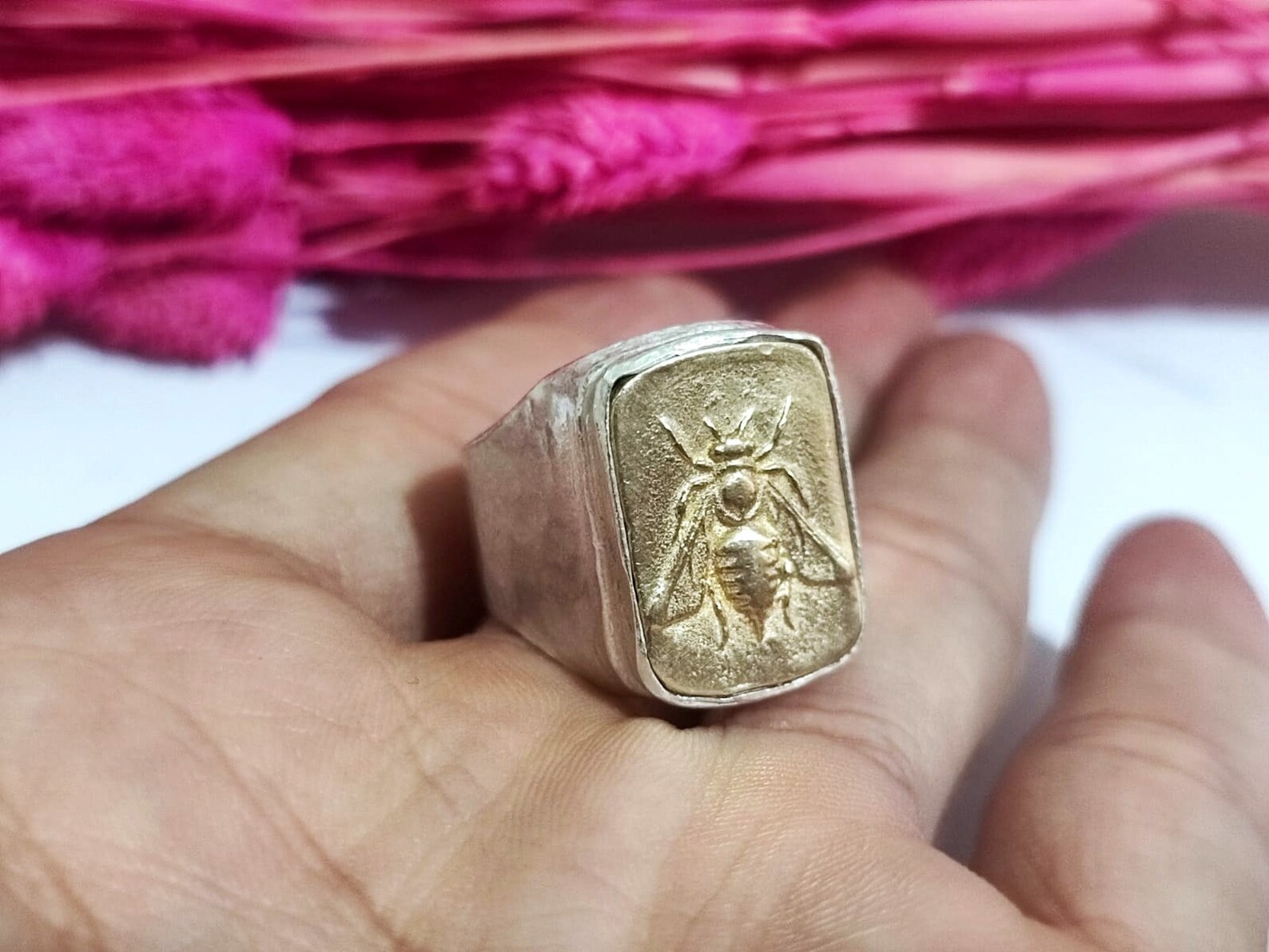 Roman Coin Intaglio Men Bee Ring | Zeus Ring | Honey Bee Ring | 925K ...