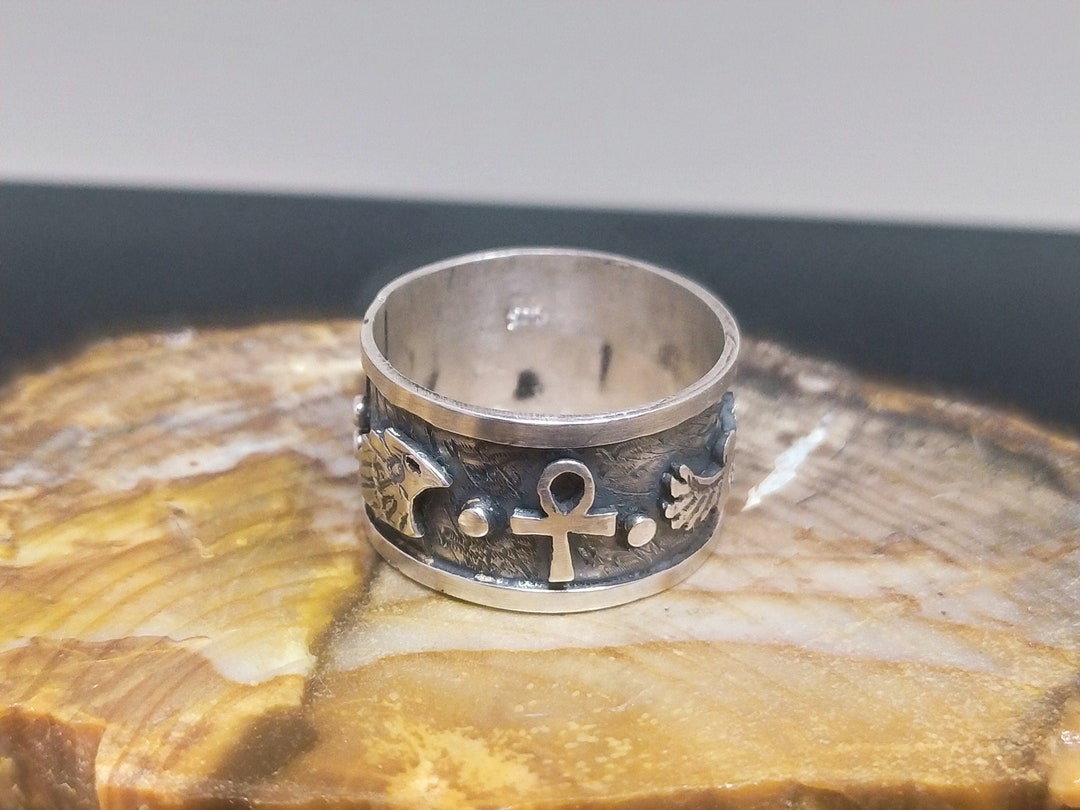 Geschnitzter Ägypten Art Coin Sterling Silber Ring Ägypten Ring Oxid ...