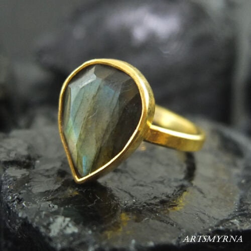 Labradorite Ring | 925K Sterling Silver | Stackable Ring | Statement ...