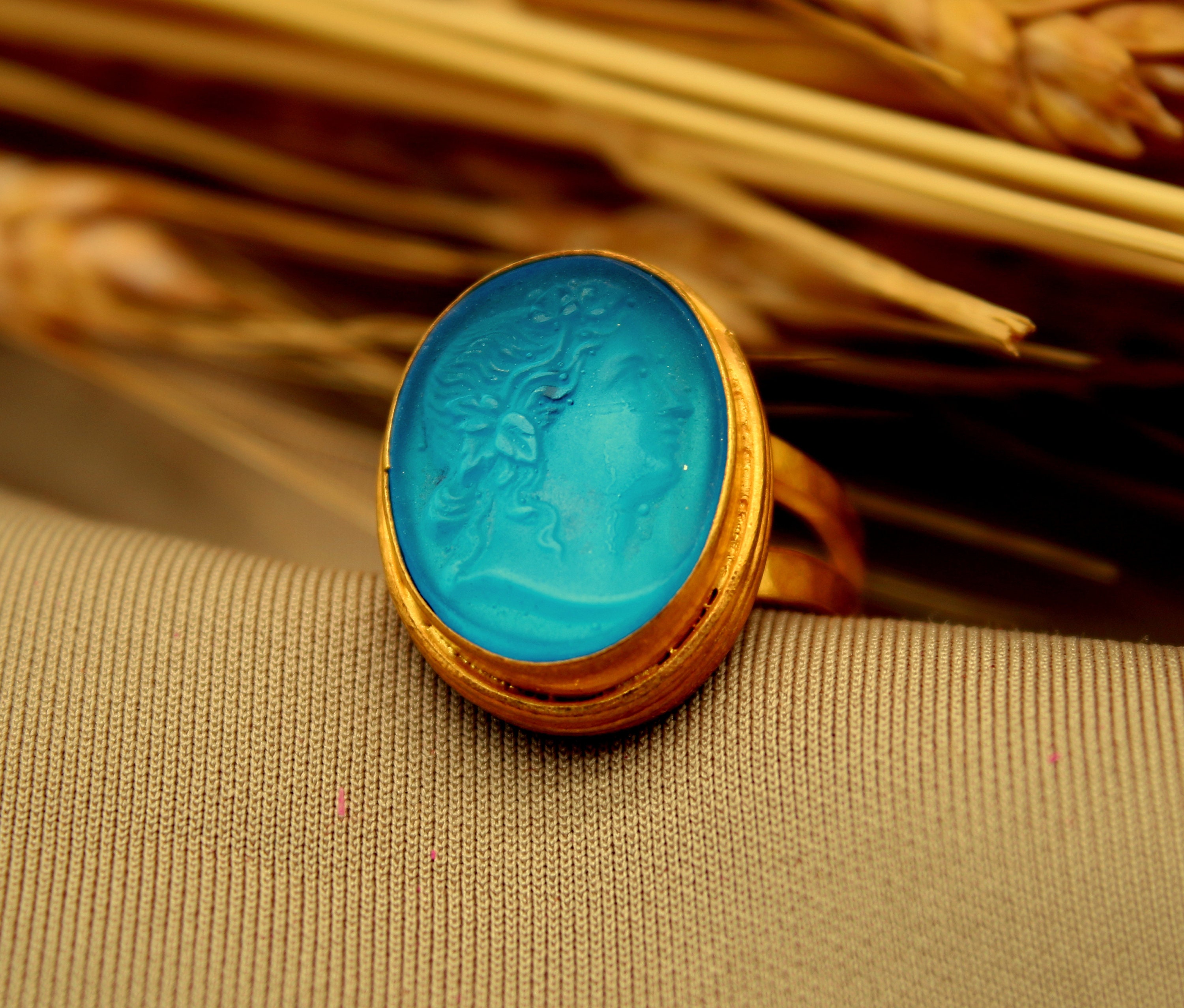 Intaglio Glass Silver Ring Intaglio Glass Ring Gold Over - Etsy