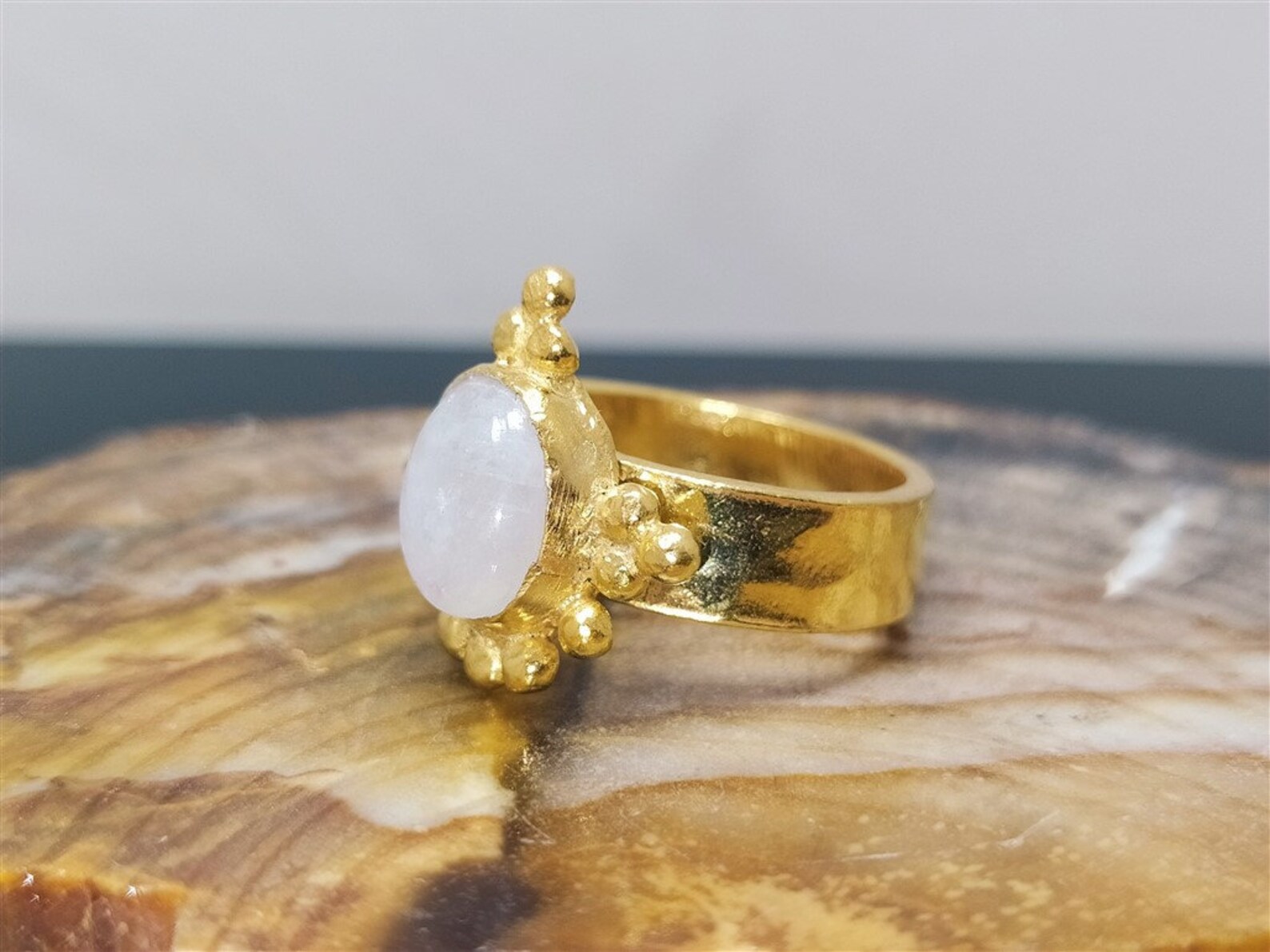 Moonstone Ring | White Stone Silver Ring | Wonderful Moonstone 24k Gold ...