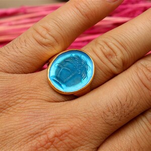Palm Intaglio Glass Silver Ring | Intaglio Glass Ring Gold Over | Palm ...