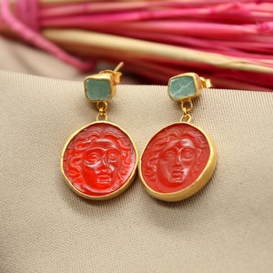 Emerald Apollo Silver Earrings With Pearl Intaglio Glass Apollo Greek ...