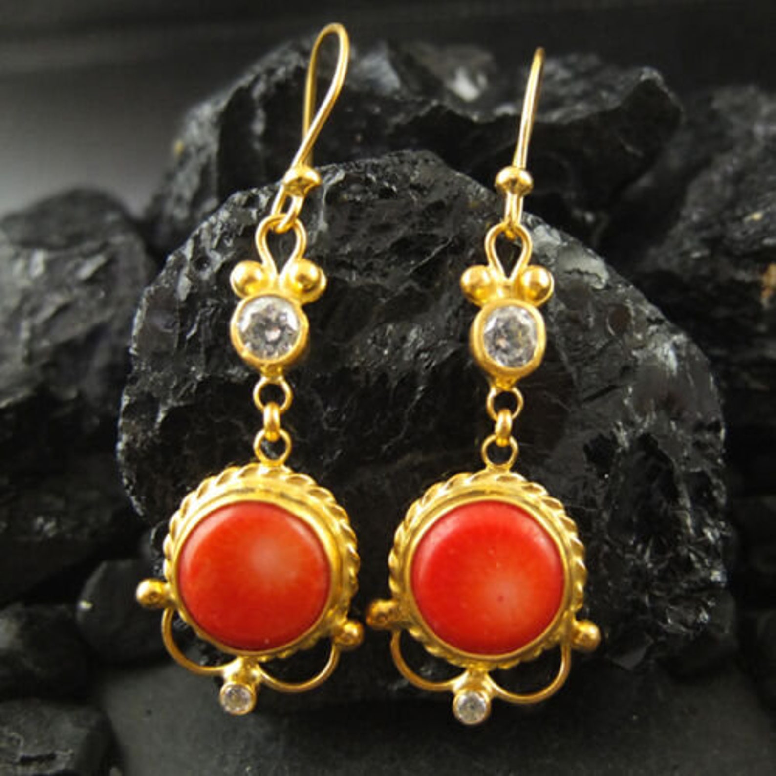 Red Coral Earrings | 925 Sterling Silver Drop | Earring With Gemstone ...