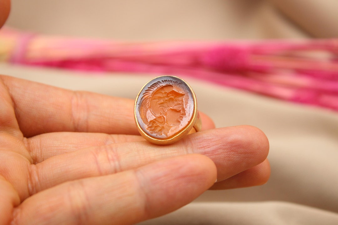 Roman Commander Caligula Venetian Glass Intaglio Silver Ring, Handmade ...