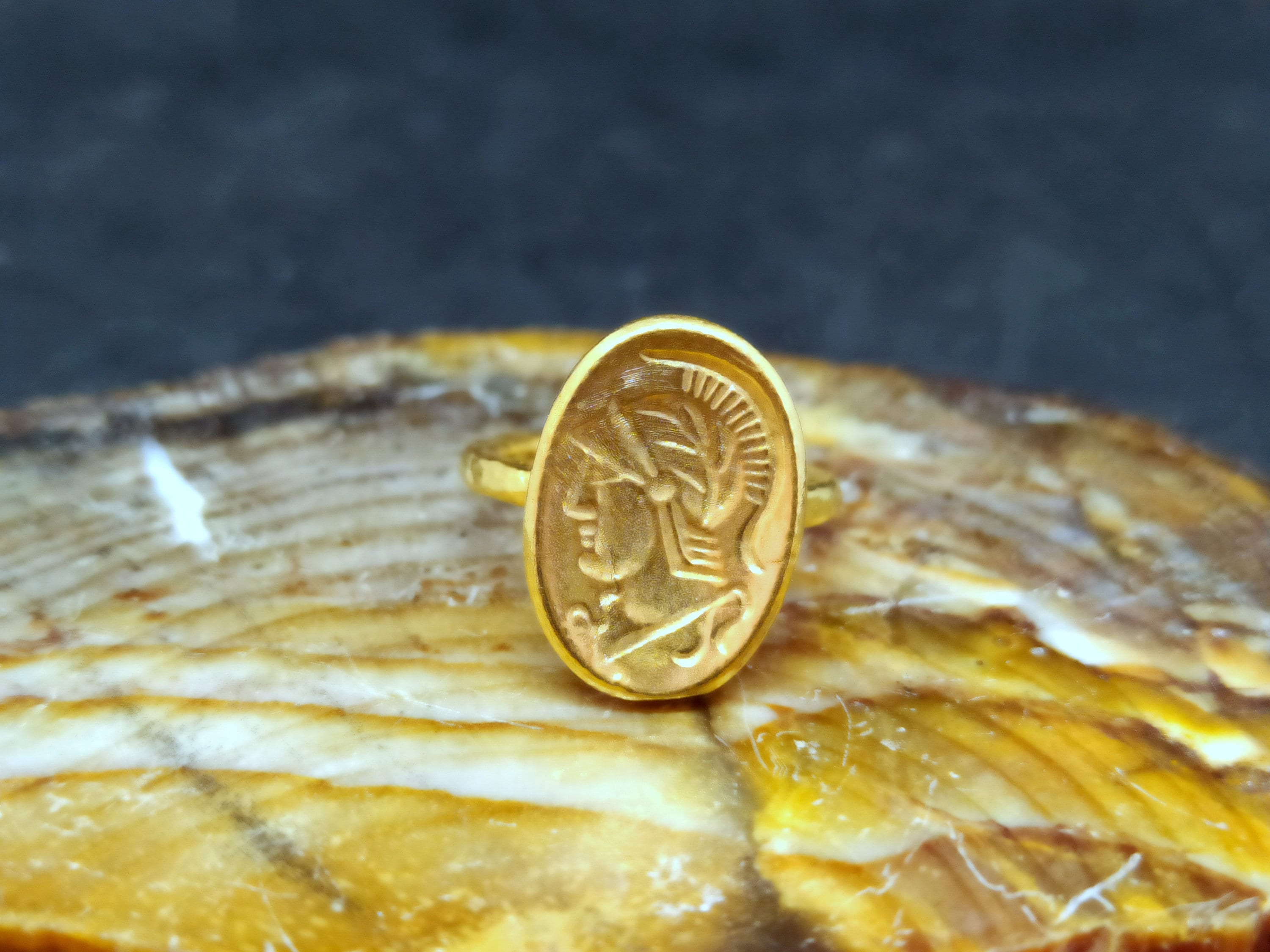Intaglio Rome Commander Silver Signet Ring 24k Gold Over - Etsy