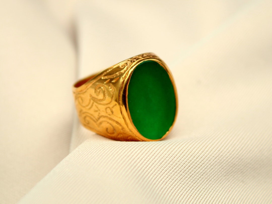 14k Solid Gold Jade Men Ring | Handmade 14k Solid Gold Men Ring ...
