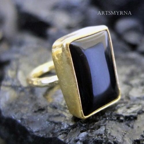 Square Black Onyx Ring Handmade With Sterling Silver and a - Etsy