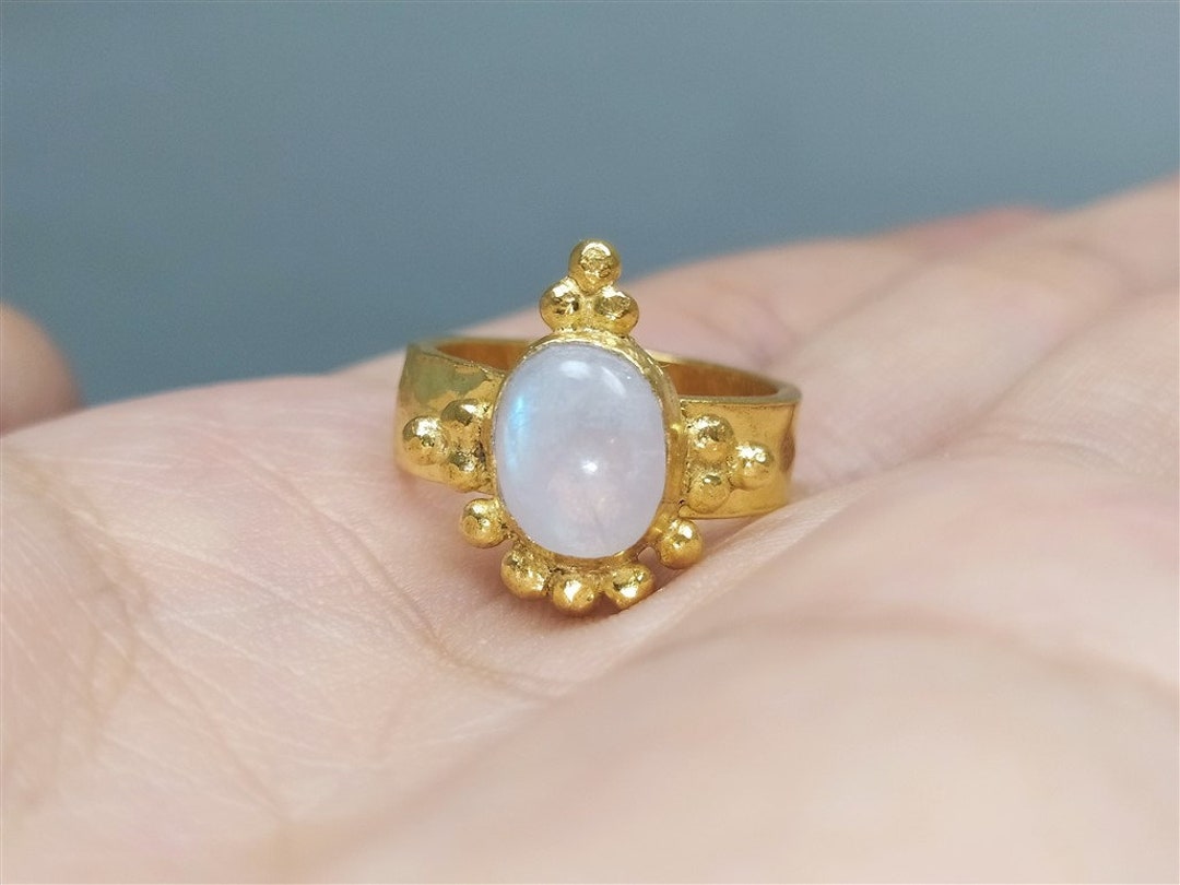 Moonstone Ring | White Stone Silver Ring | Wonderful Moonstone 24k Gold ...