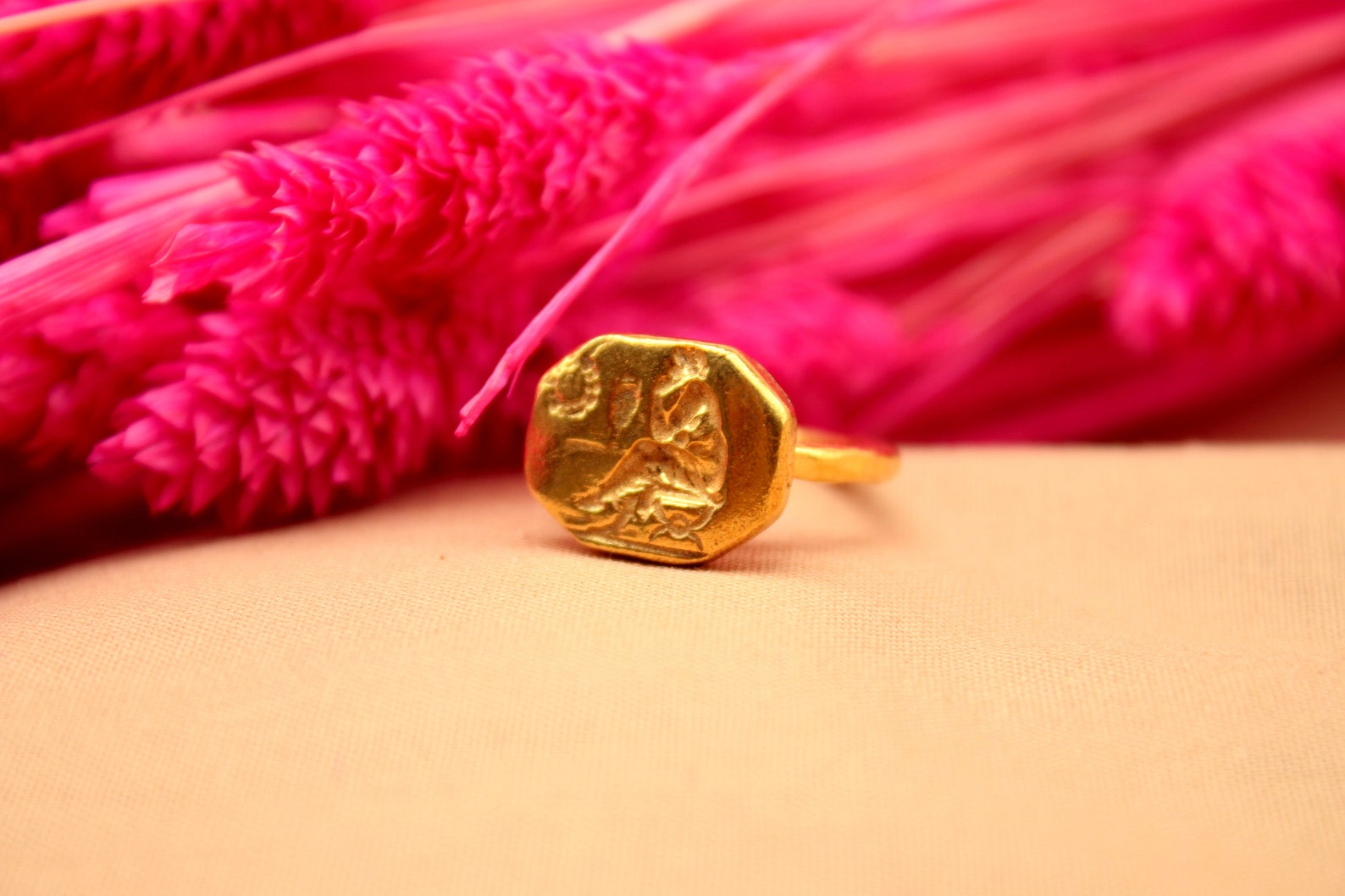 Intaglio Ancient Greek Signet Ring Roman Coin Silver Ring 24k Gold Over ...