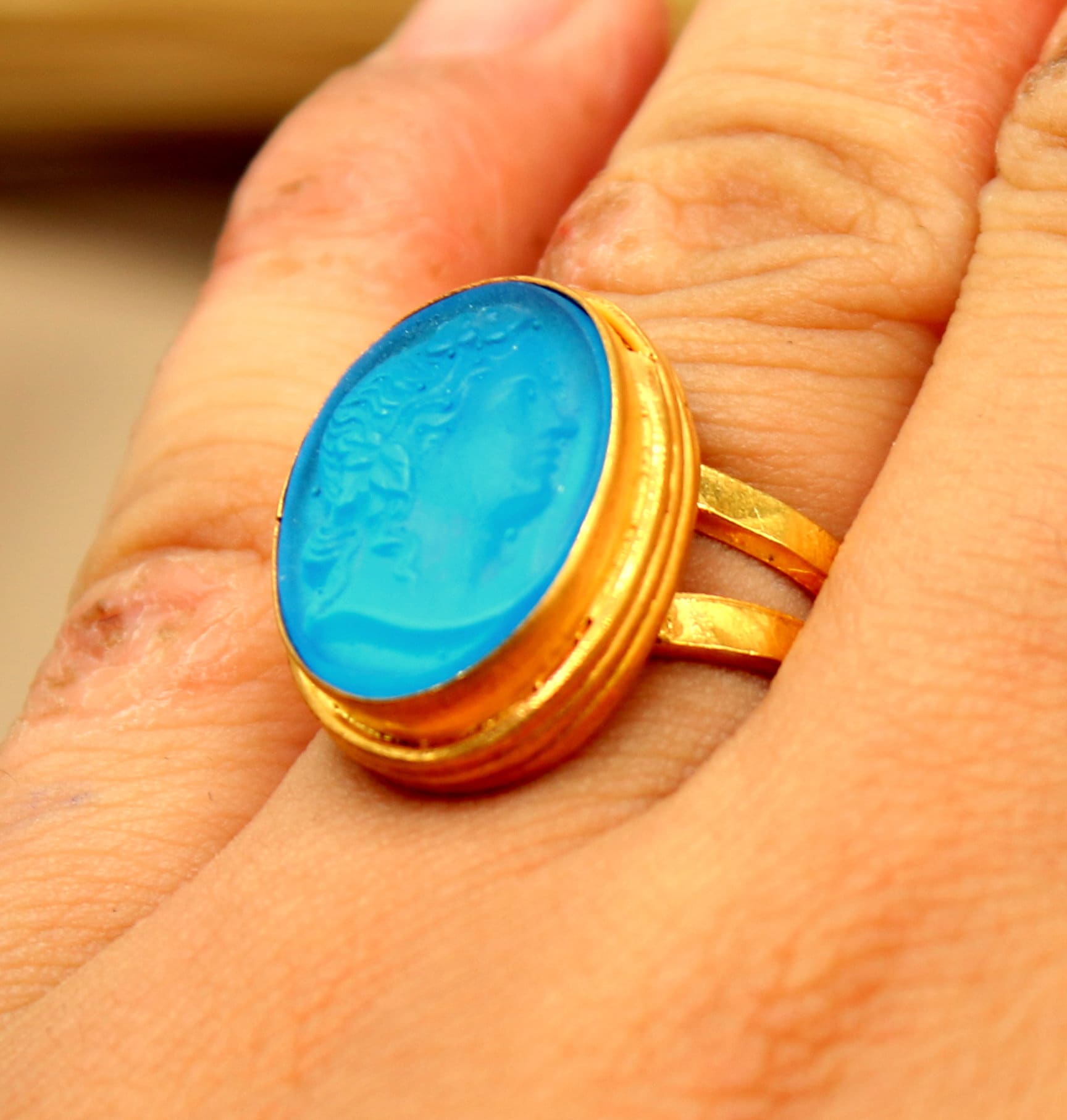 Intaglio Glass Silver Ring Intaglio Glass Ring Gold Over - Etsy