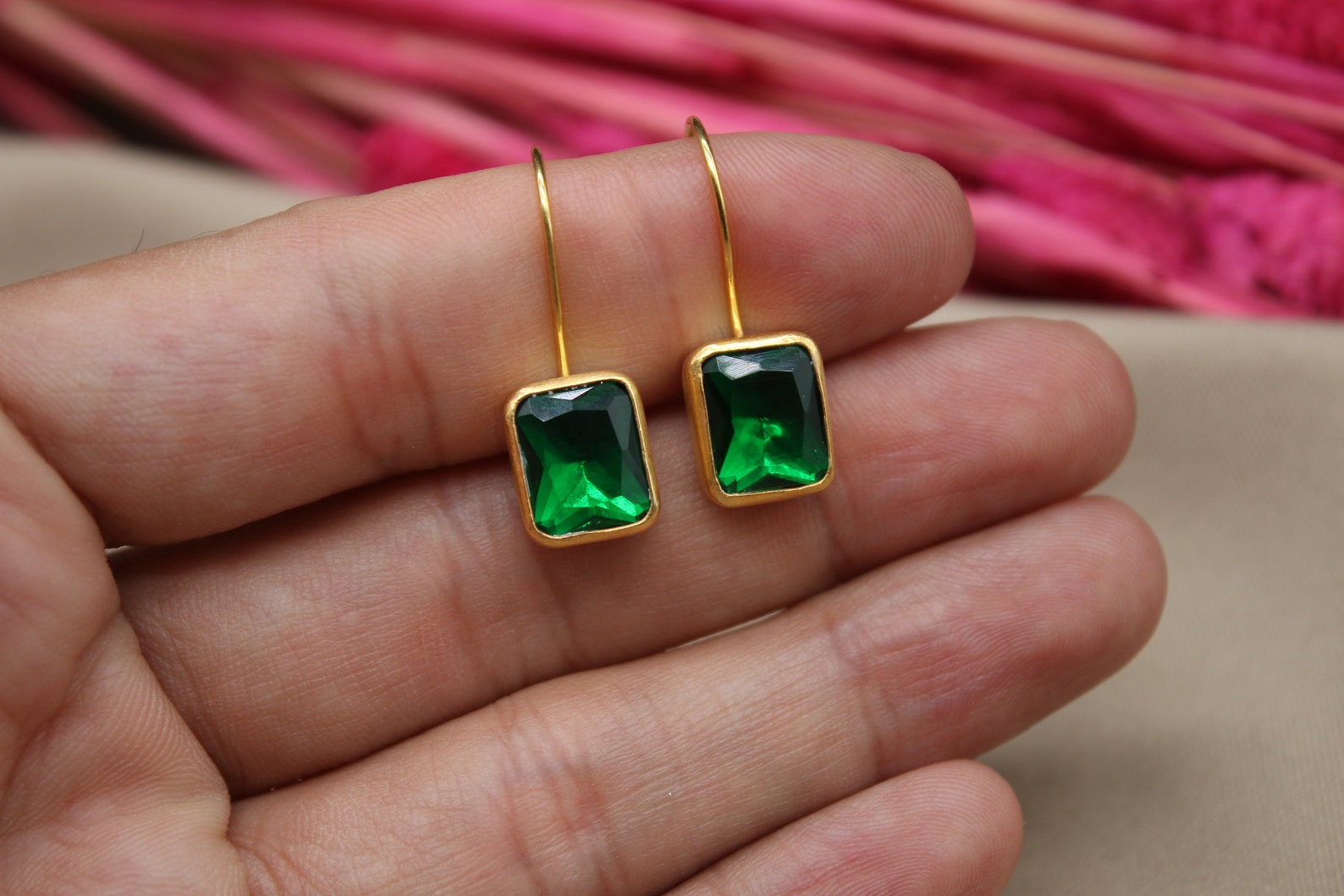 Colors of Summer Emerald Silver Earrings 24k Gold Plated - Etsy