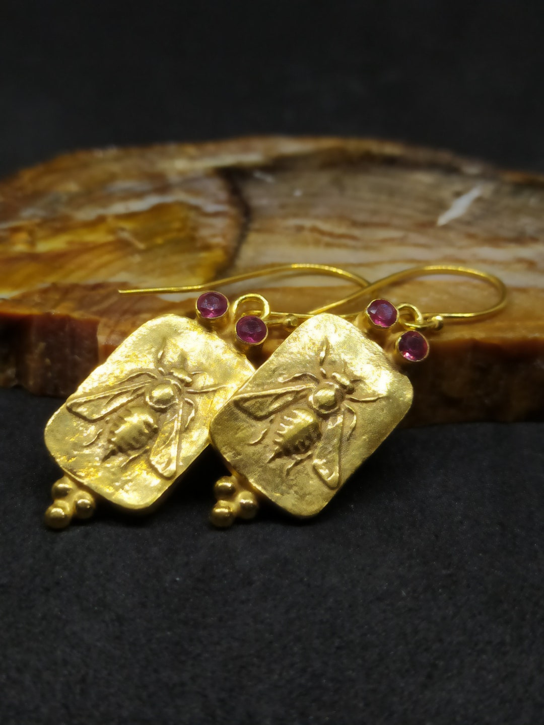 Roman Coin Intaglio Zeus Bee Earrings Silver Gold Coin Over Ancient ...