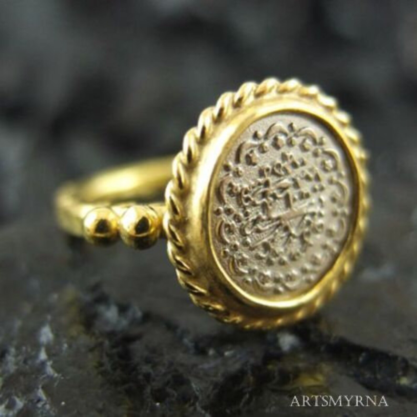 Intaglio Ottoman Coin Ring 925K Sterling Silver - Etsy