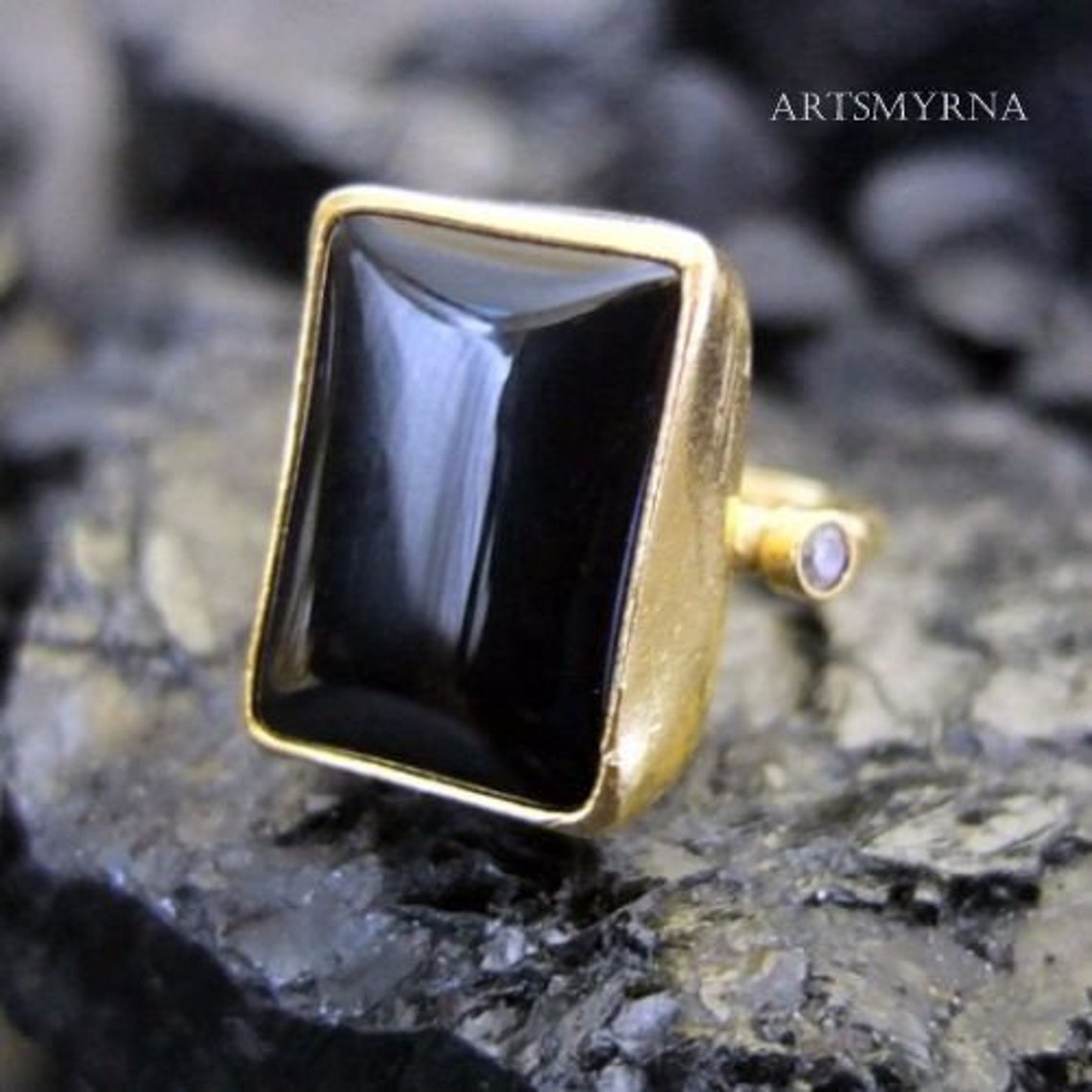Square Black Onyx Ring Handmade With Sterling Silver and a | Etsy
