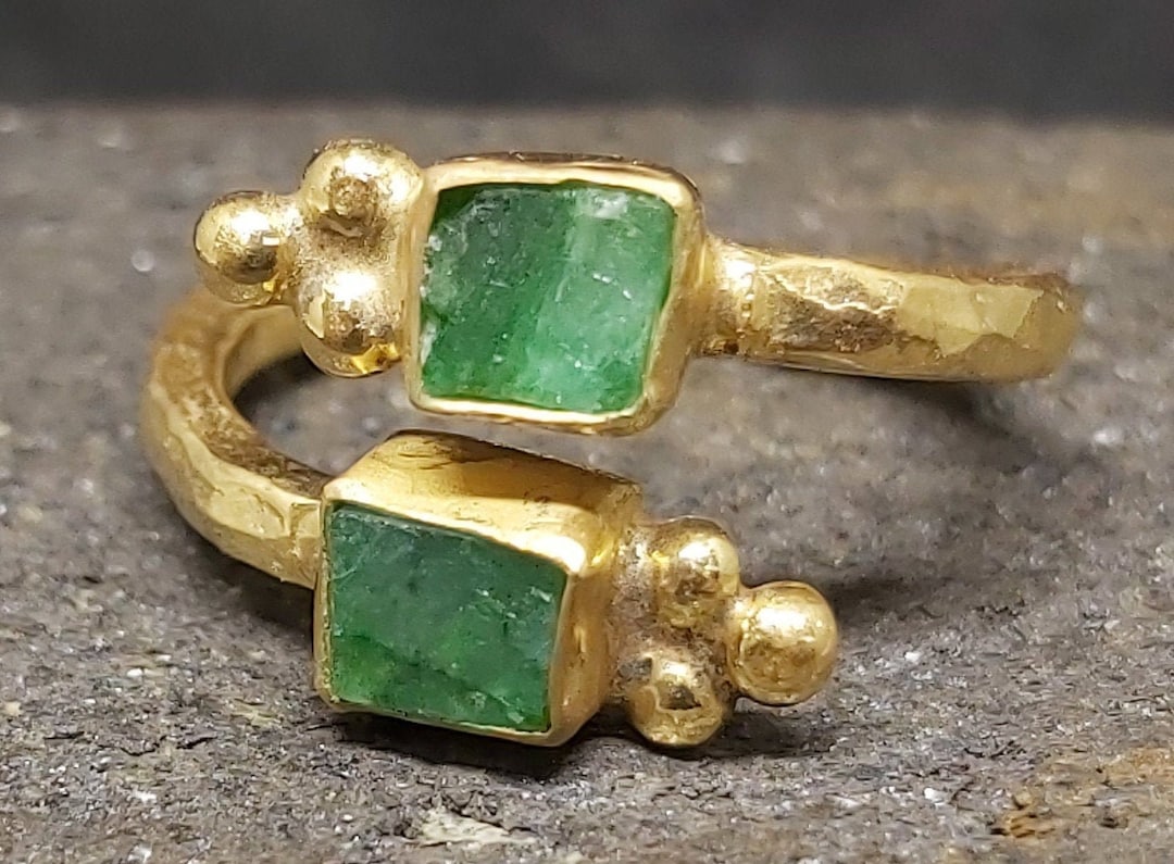 Natural Emerald Ring Solid Silver | 925K Sterling Silver | 24K Gold ...