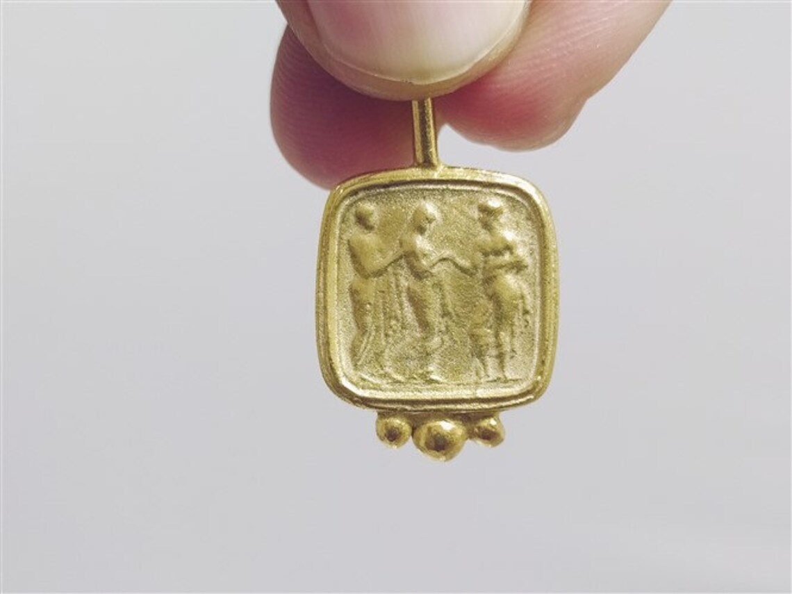 Ancient Three Human Figure Roman Coin Intaglio Signet Pendant | Etsy