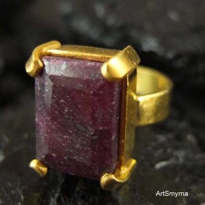 Natural Ruby Ring Solid Silver | 925K Sterling Silver | Hammered Ring Gold Vermeil | Minimalist ...