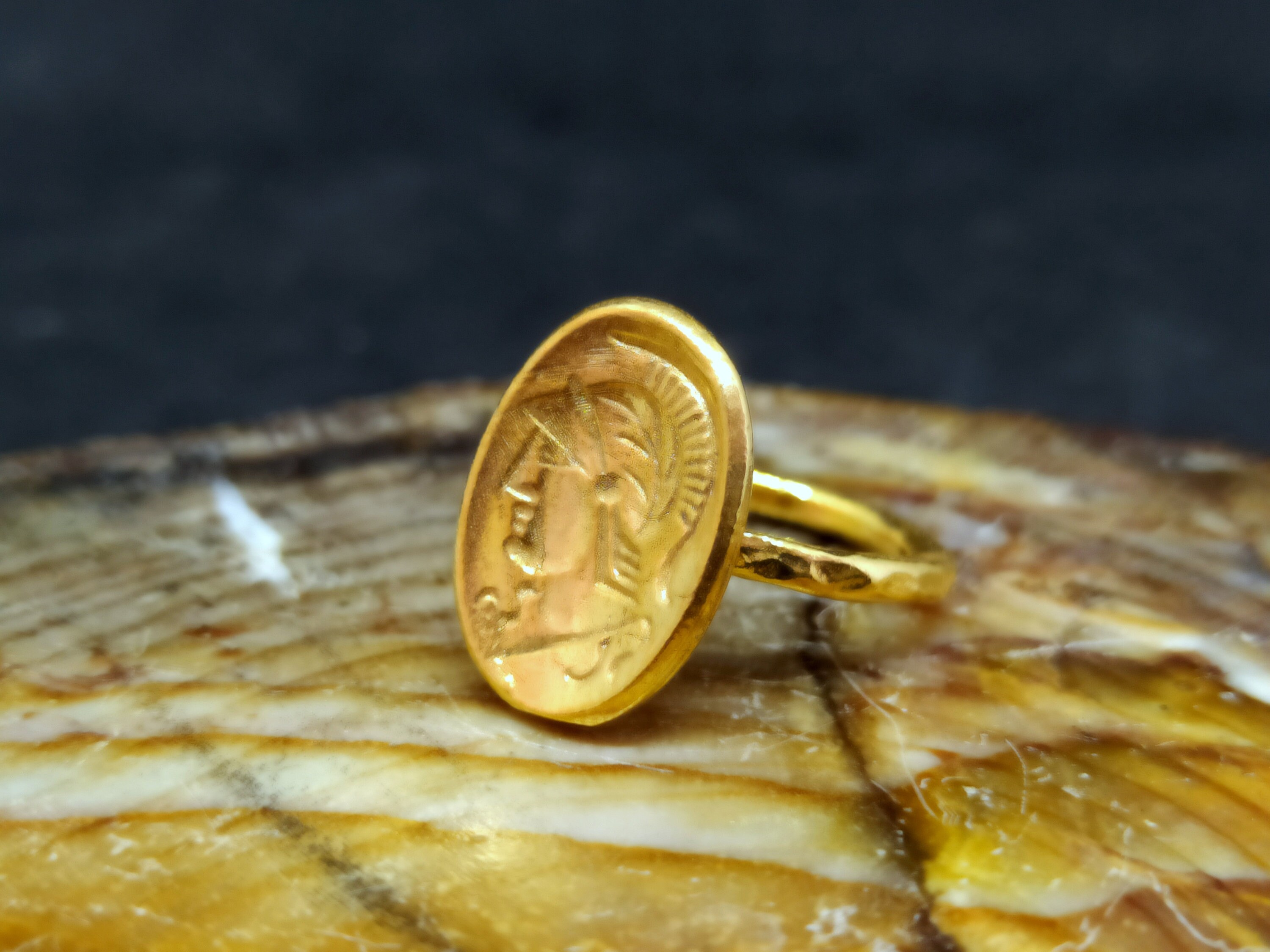 Intaglio Rome Commander Silver Signet Ring 24k Gold Over - Etsy