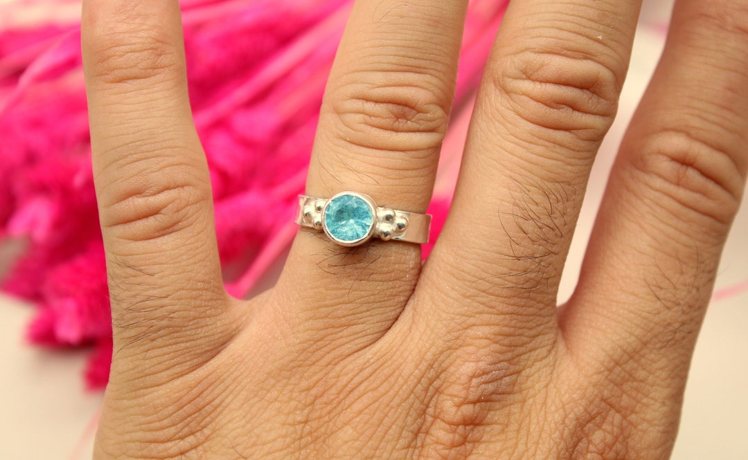 Blue Topaz Silver Ring | Minimalist Ring | Stacking Ring | Solitaire ...