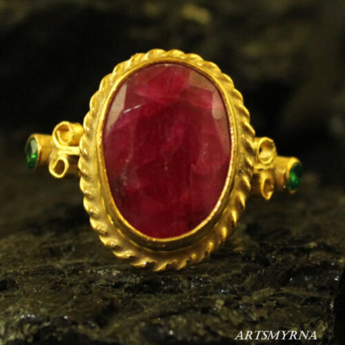 Round Gold Ruby Ring | July Birthstone Ring | Natural Ruby Silver Ring ...