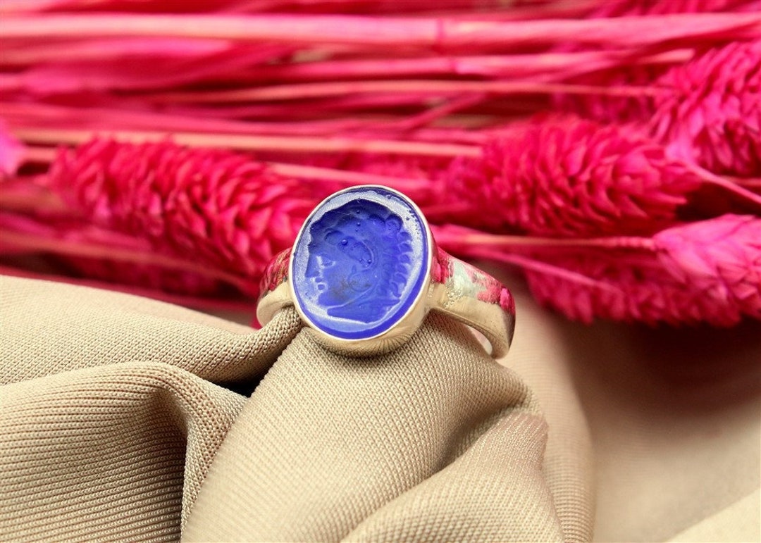 Intaglio Glass Silver Ring | Intaglio Art Glass Ring Gold Over ...