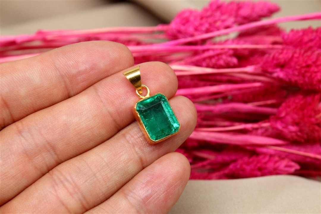 14k Solid Gold Emerald Pendant Handmade Jewelry Christmas Gift - Etsy