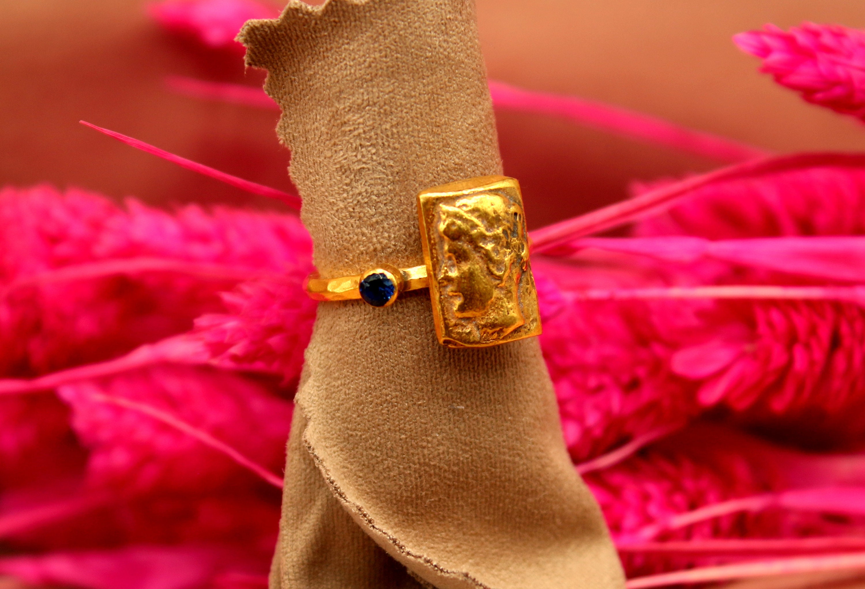 Intaglio Ceaser Roman Coin Sterling Silver Ring | 24k Gold Over Coin ...
