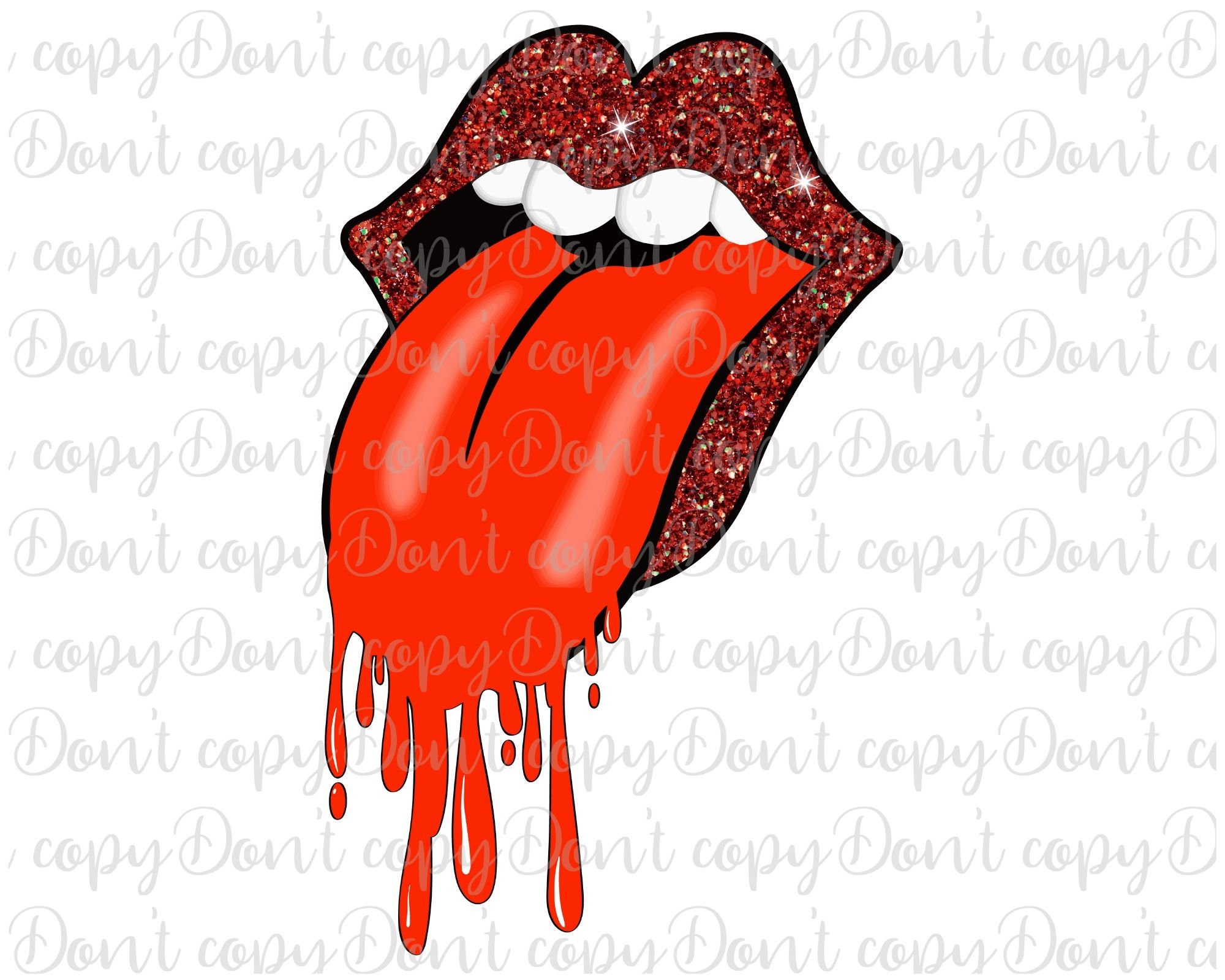 Red Lips with dripping tongue PNG Sublimation Red Glitter | Etsy