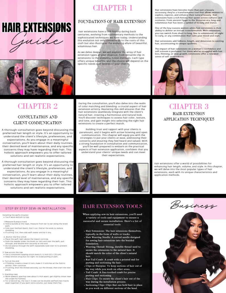 Hair Extension Training Guide | Sew-ins, Clip-ins, Tape-ins (31 Pages ...