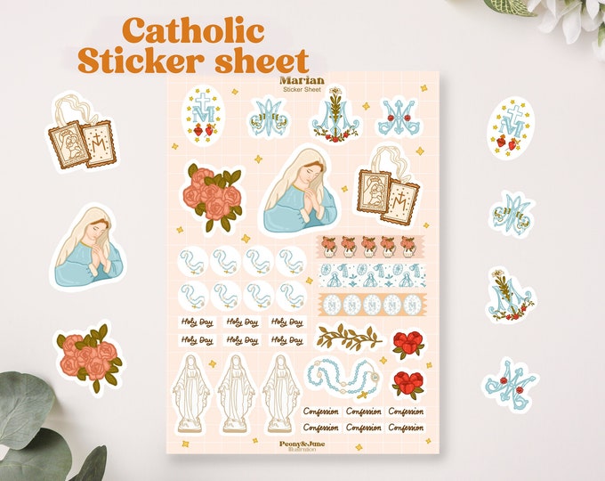 Marian Sticker Sheet: Catholic Stationary/kids Stickers - Etsy