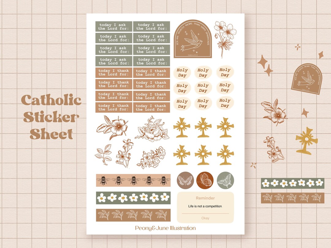 Catholic Sticker Sheet, Journal Stickers, Catholic Gift, Paper Stickers ...