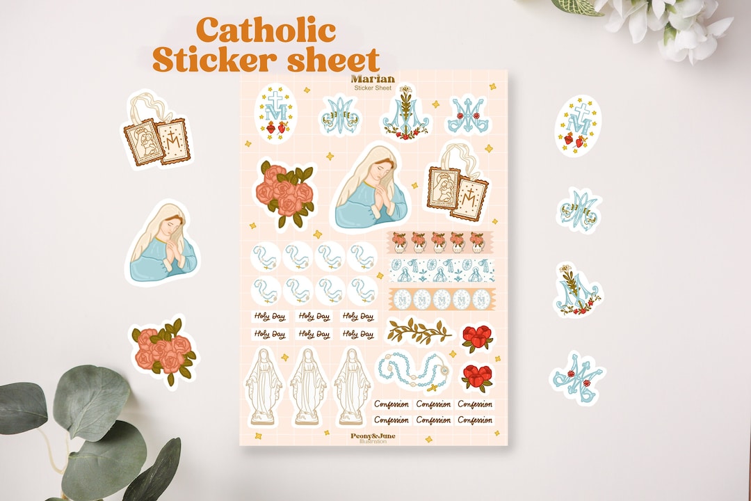 NEW Marian Sticker Sheet, Catholic Gift, Blessed Mother, Catholic Saint ...