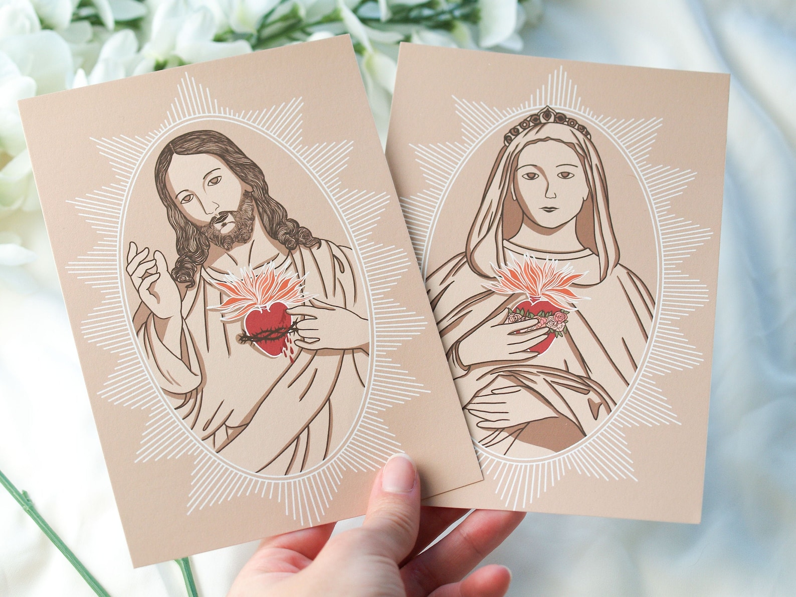 Sacred Heart of Jesus Immaculate Heart of Mary Set of Two - Etsy