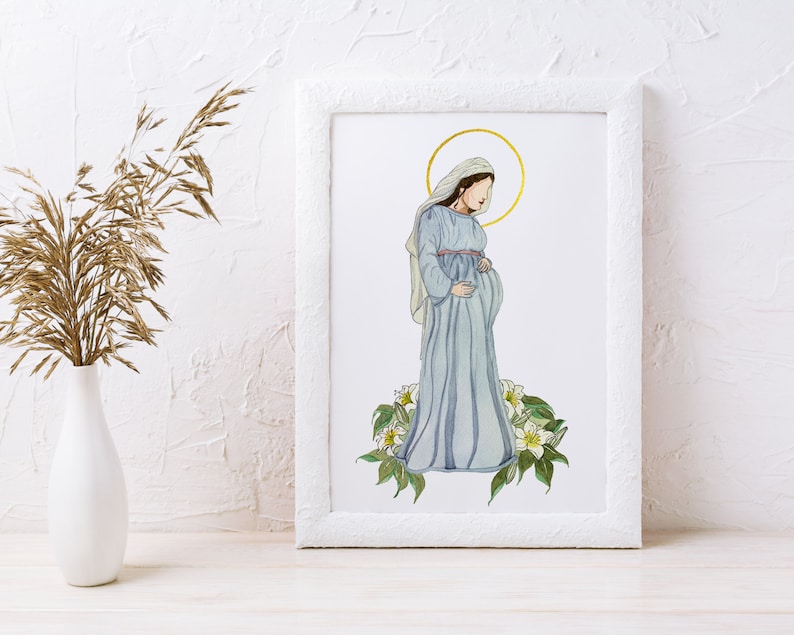 Pregnant Virgin Mary Art Print Expecting Mary Blessed | Etsy