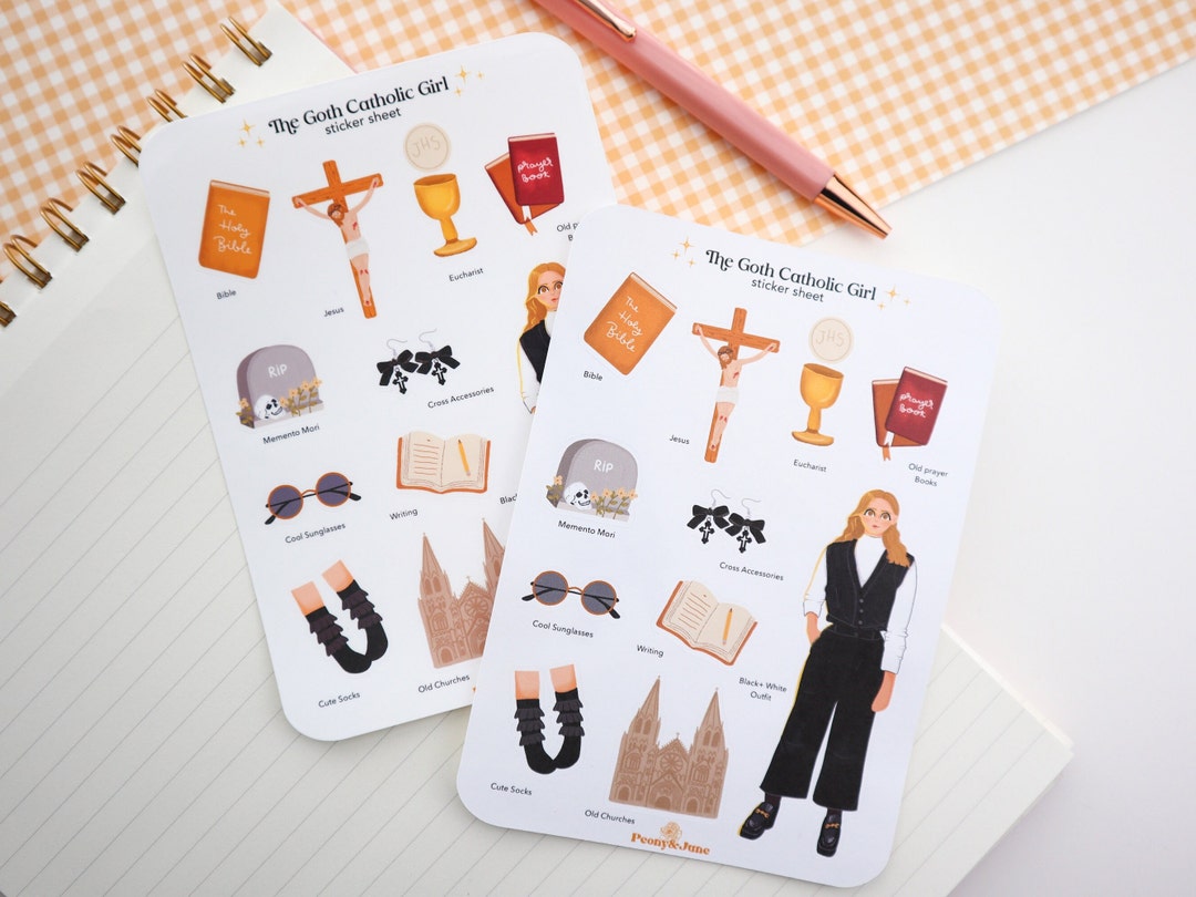 The Goth Catholic Girl Sticker Sheet, Stationery, Catholic Gift ...