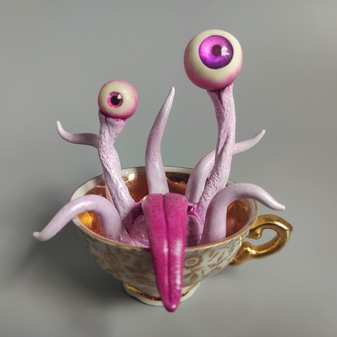 Pearl the Cup Monster - Creepy Cute Art, Whimsygoth Sculpture, Arttoy ...