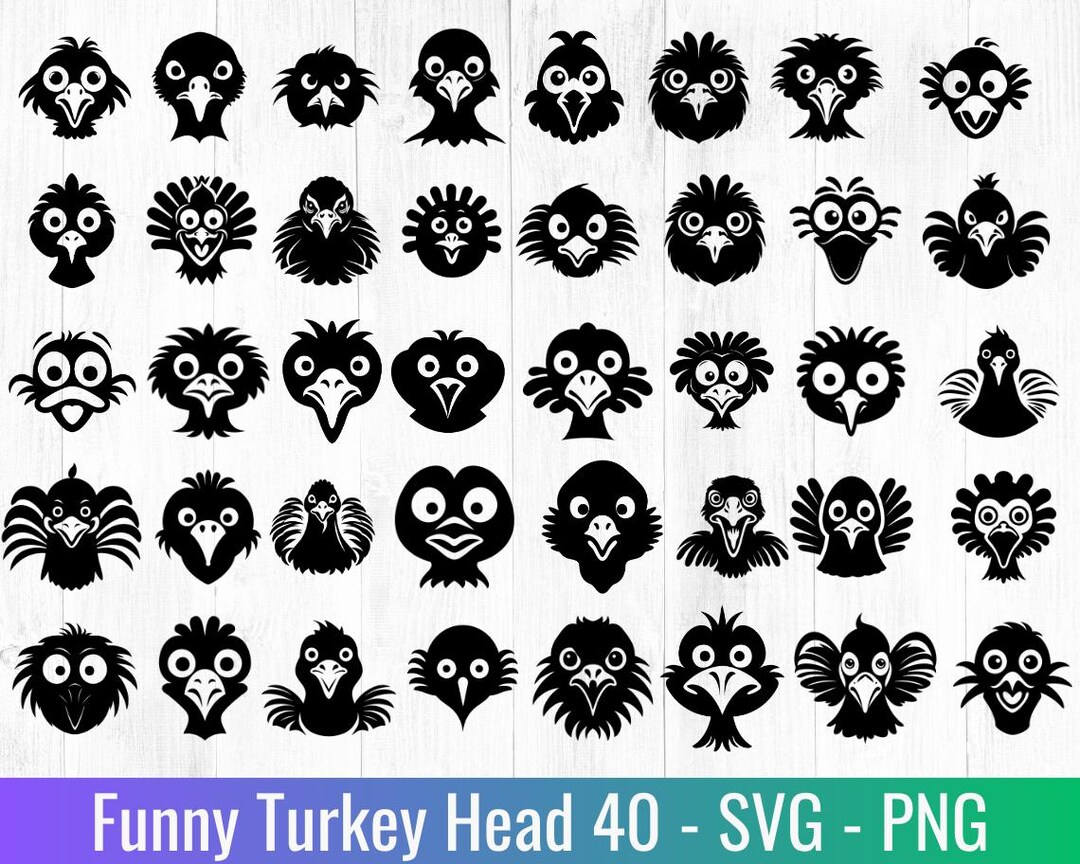 Funny Turkey Head Svg Bundle Thanksgiving SVG, Happy Thanksgivng Turkey ...