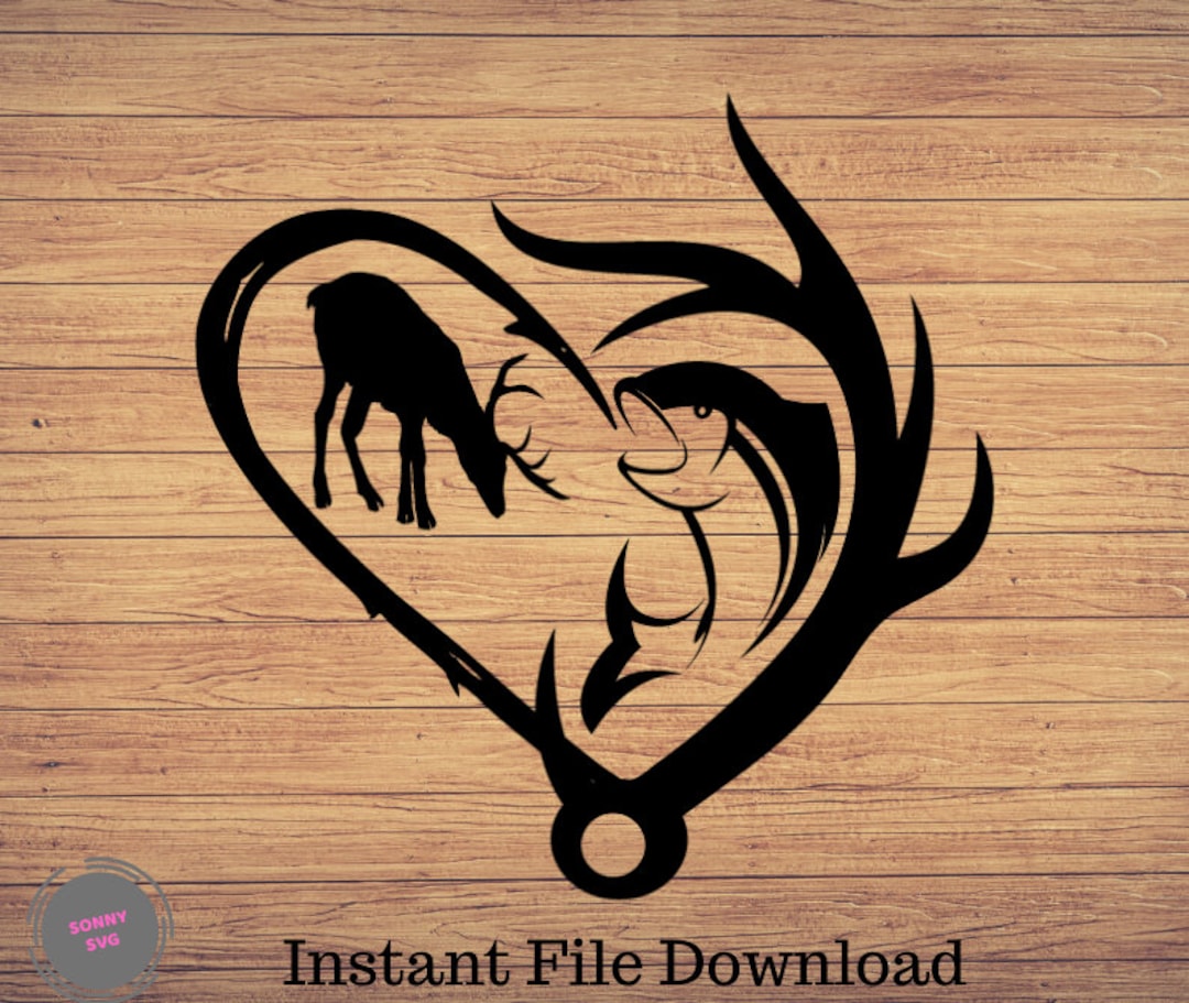 Hunting and Fishing Heart, Fishing Svg, Fishing Cut File, Fishing ...