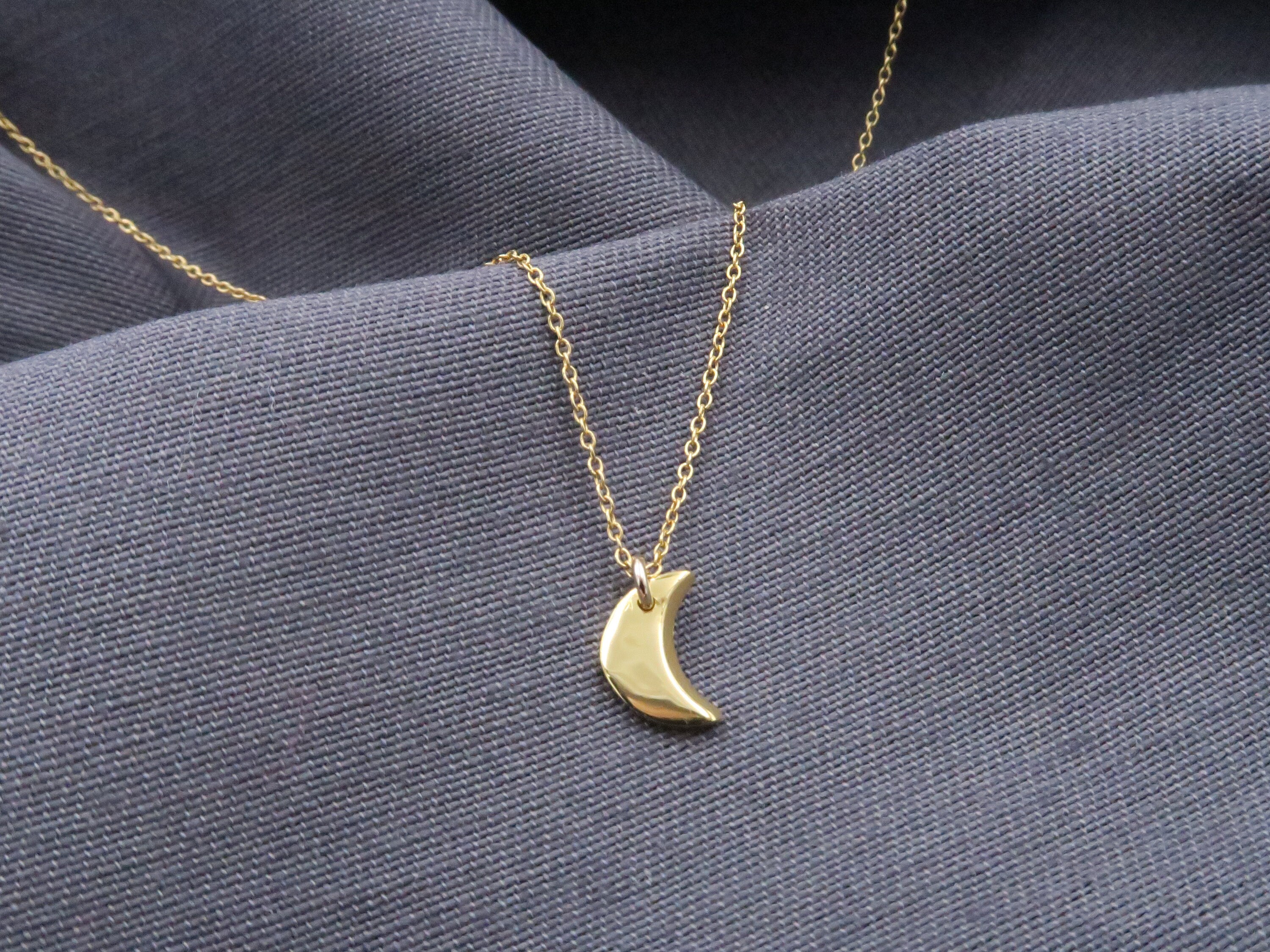 18k Solid Gold Moon Necklace Moon Shape Necklace Dainty Celestian ...