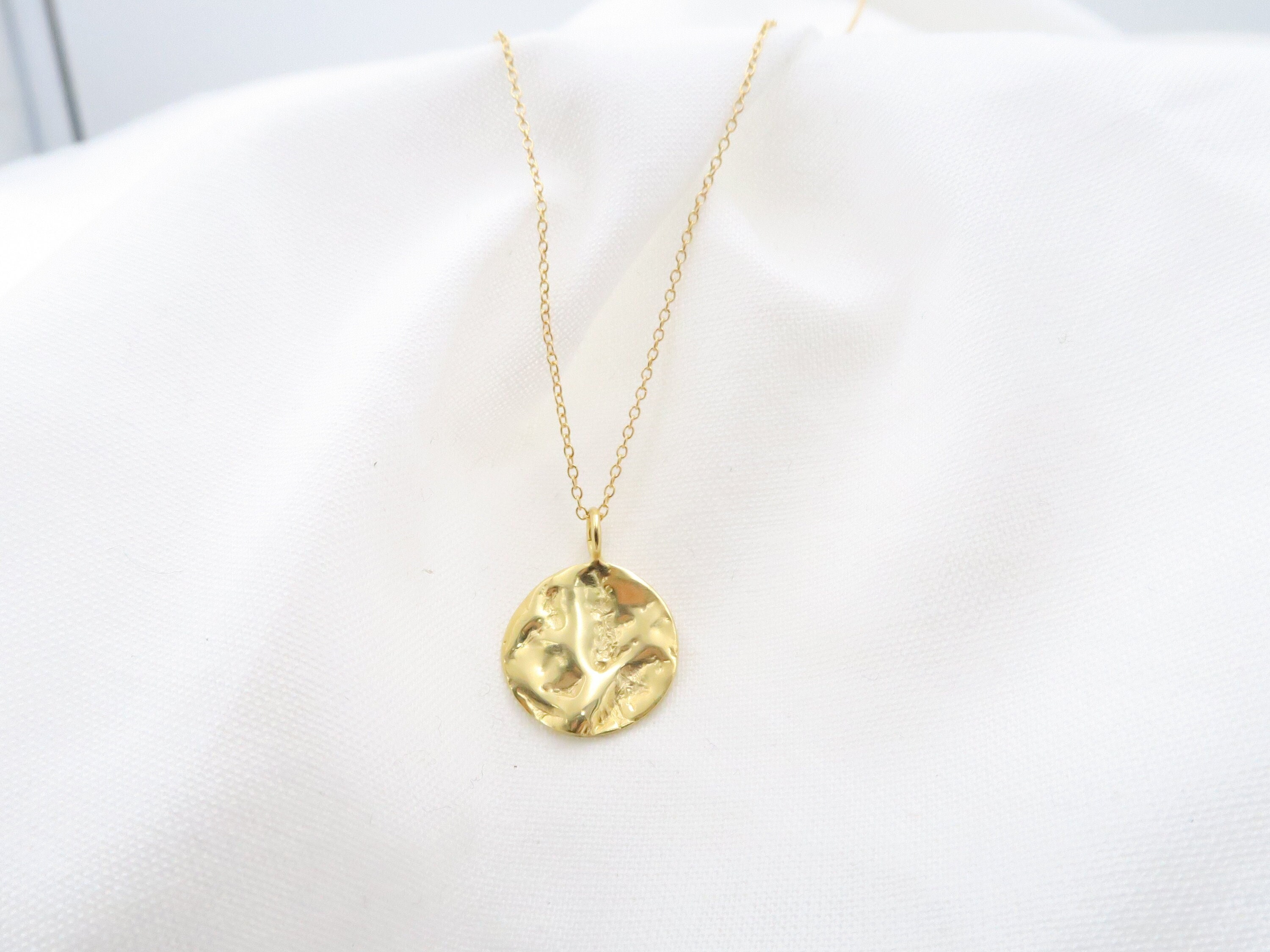 Solid Gold Disc Pendant Necklace, 18 Carat Gold Charm Necklace, Small ...