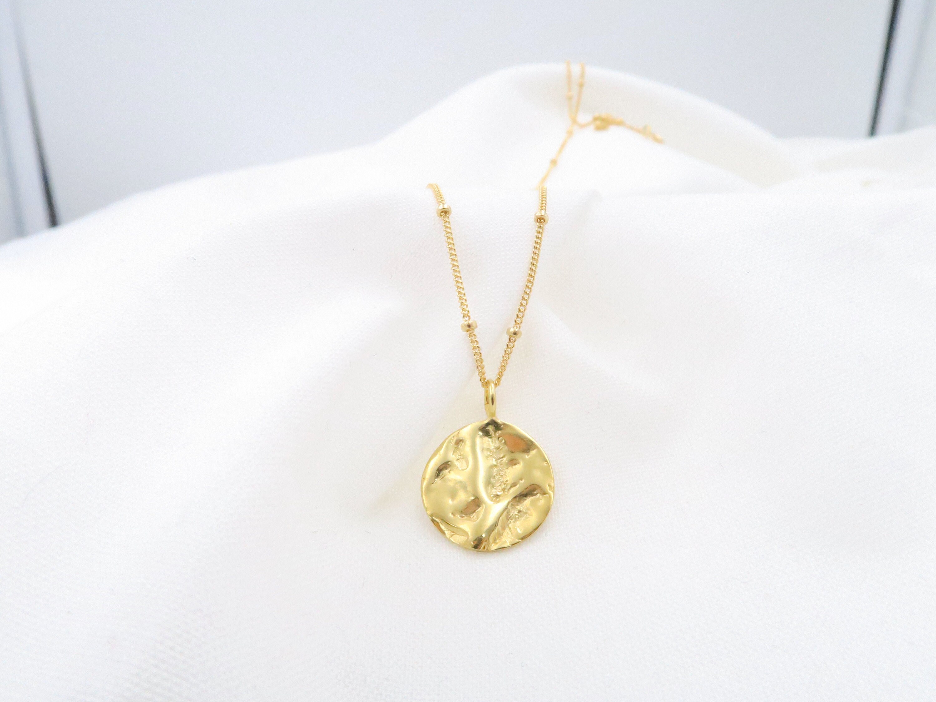 Solid Gold Disc Pendant Necklace, 18 Carat Gold Charm Necklace, Small ...