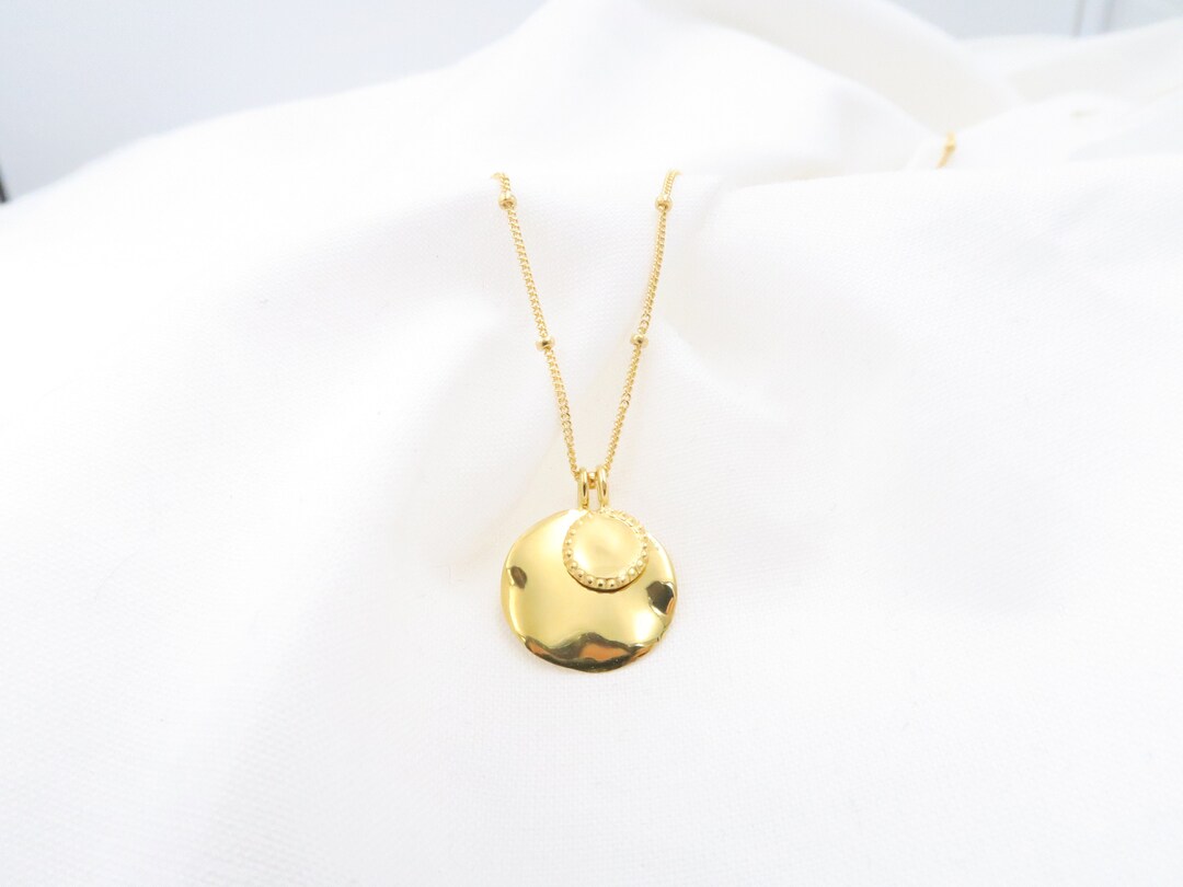 Gold Disc Necklace 1,5 CM Round Disc Pendant Set of 2 Gold Necklace for ...
