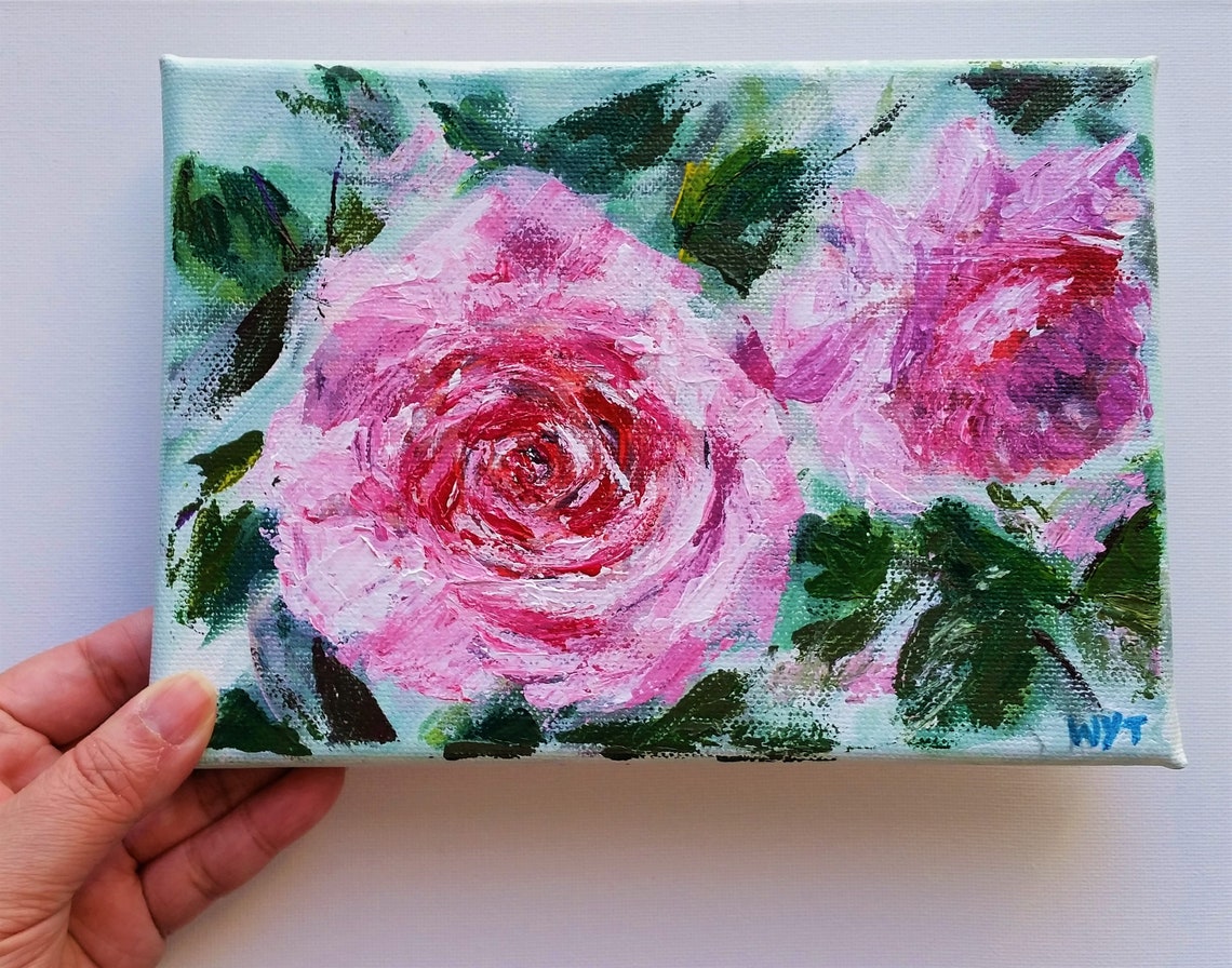 Rose Floral Acrylic Painting // 15 X 21 Cm Canvas - Etsy