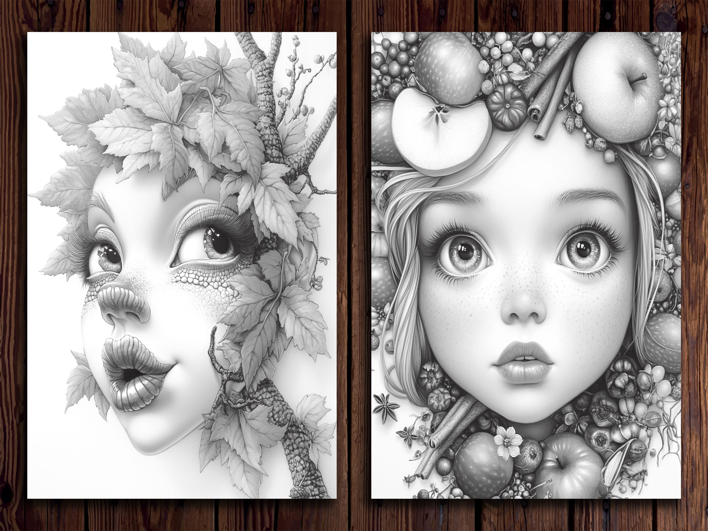 Surreal Faces Coloring Pages: Grayscale Object Portraits (printable ...