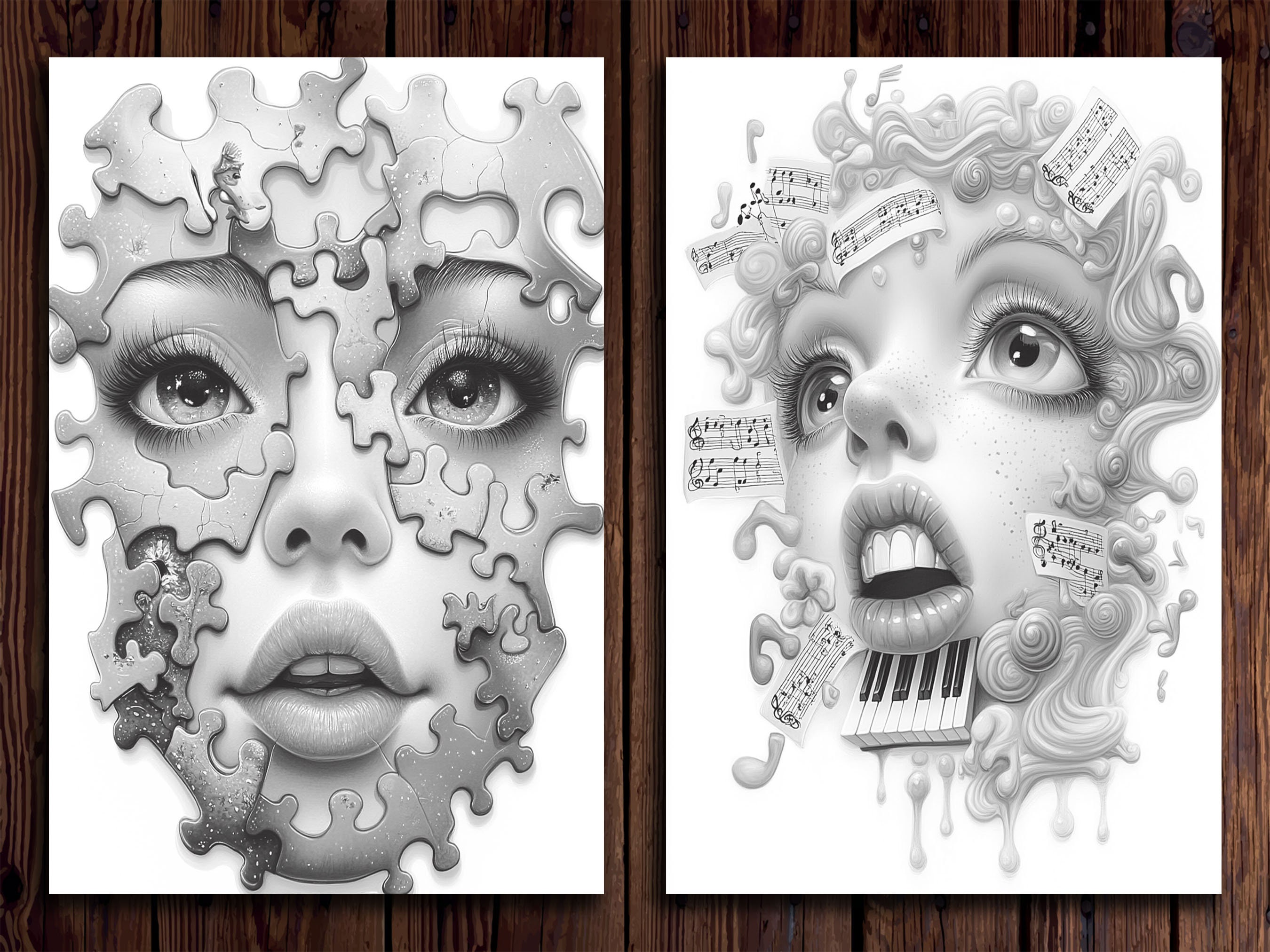 Surreal Faces Coloring Pages: Grayscale Object Portraits (printable ...