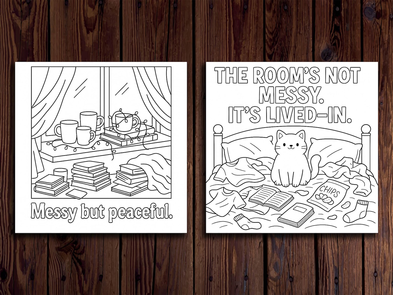 Messy Room Coloring Pages: Cluttered Room Chaos Art (digital Download ...