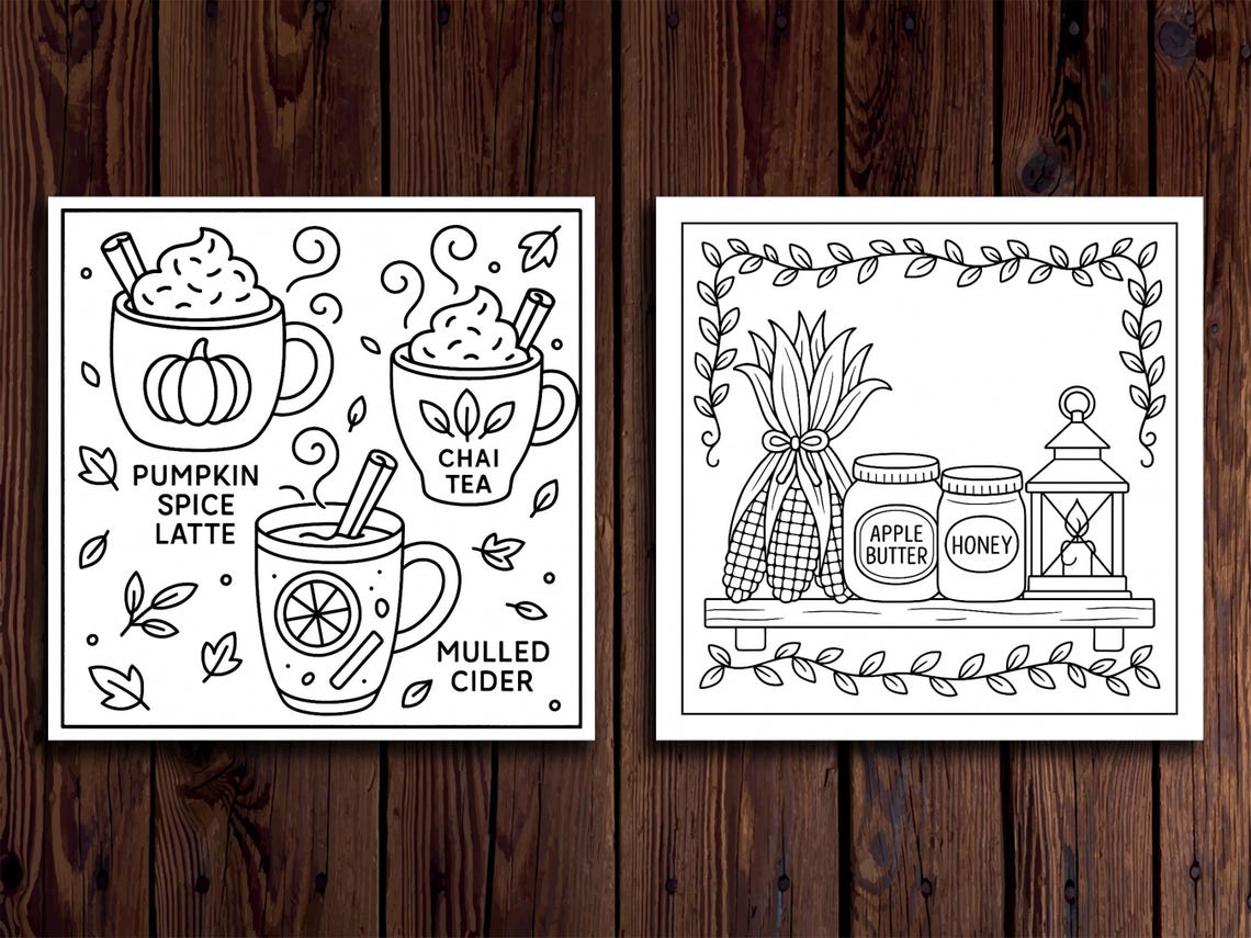 Autumn Coloring Pages: Pumpkins, Sweaters, Leaves (PDF Download) - Etsy